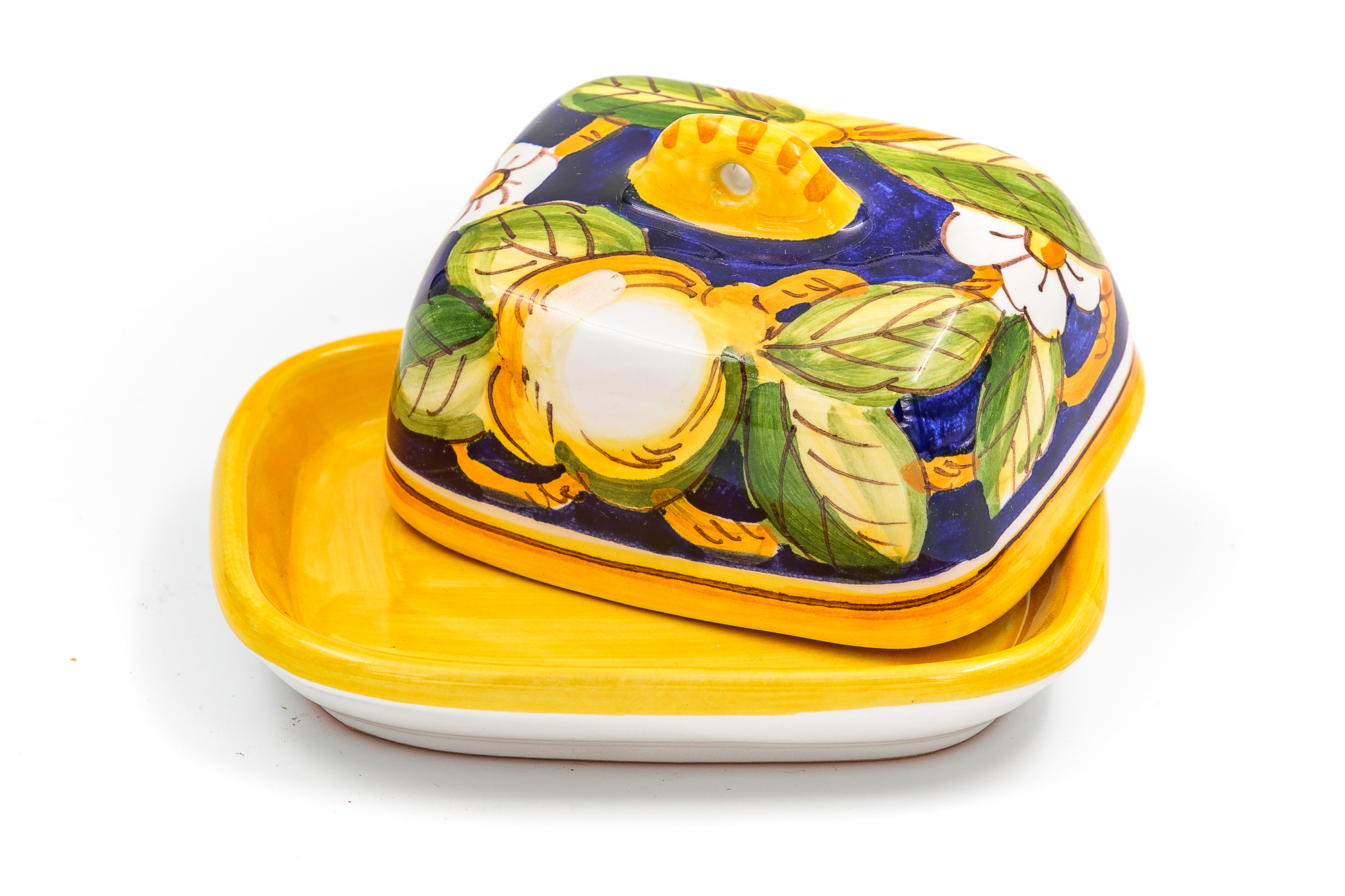 Small butter dish dec. Blue lemons - Ceramiche d'Arte - Ravello