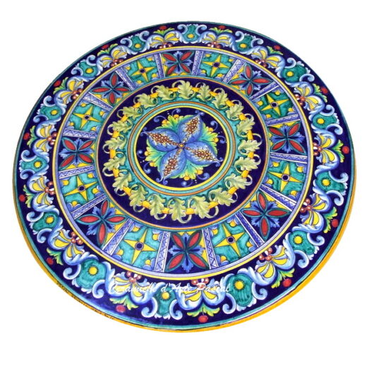 Lava stone table top dec. TOP 110 & iron base - Ceramiche d'Arte - Ravello